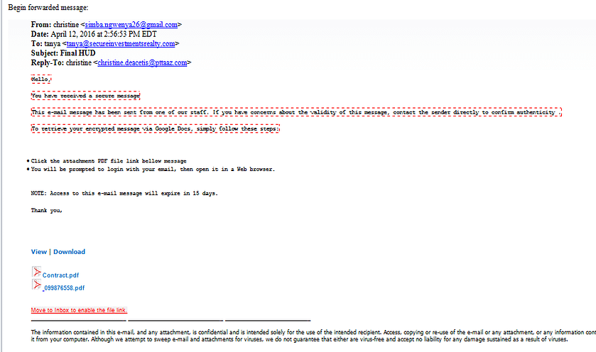 Beware! Closing Transaction Scam - Secure Investments Realty and Management